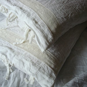Shabby Chic Linen Sham With Lace and Ties Linen Pillow Case French ...