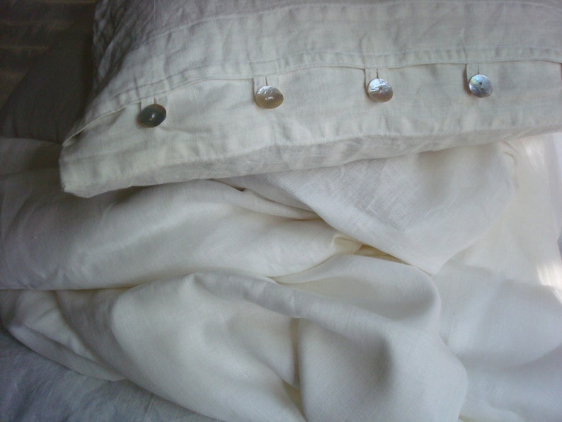 White linen duvet cover with natural mother of pearl buttons | Etsy