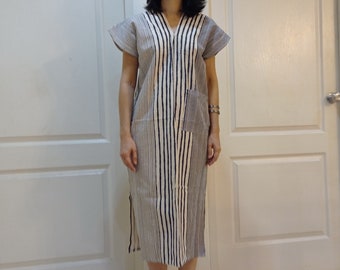 Chomthong Hand Woven Cotton Cross Over Front Dress - Etsy