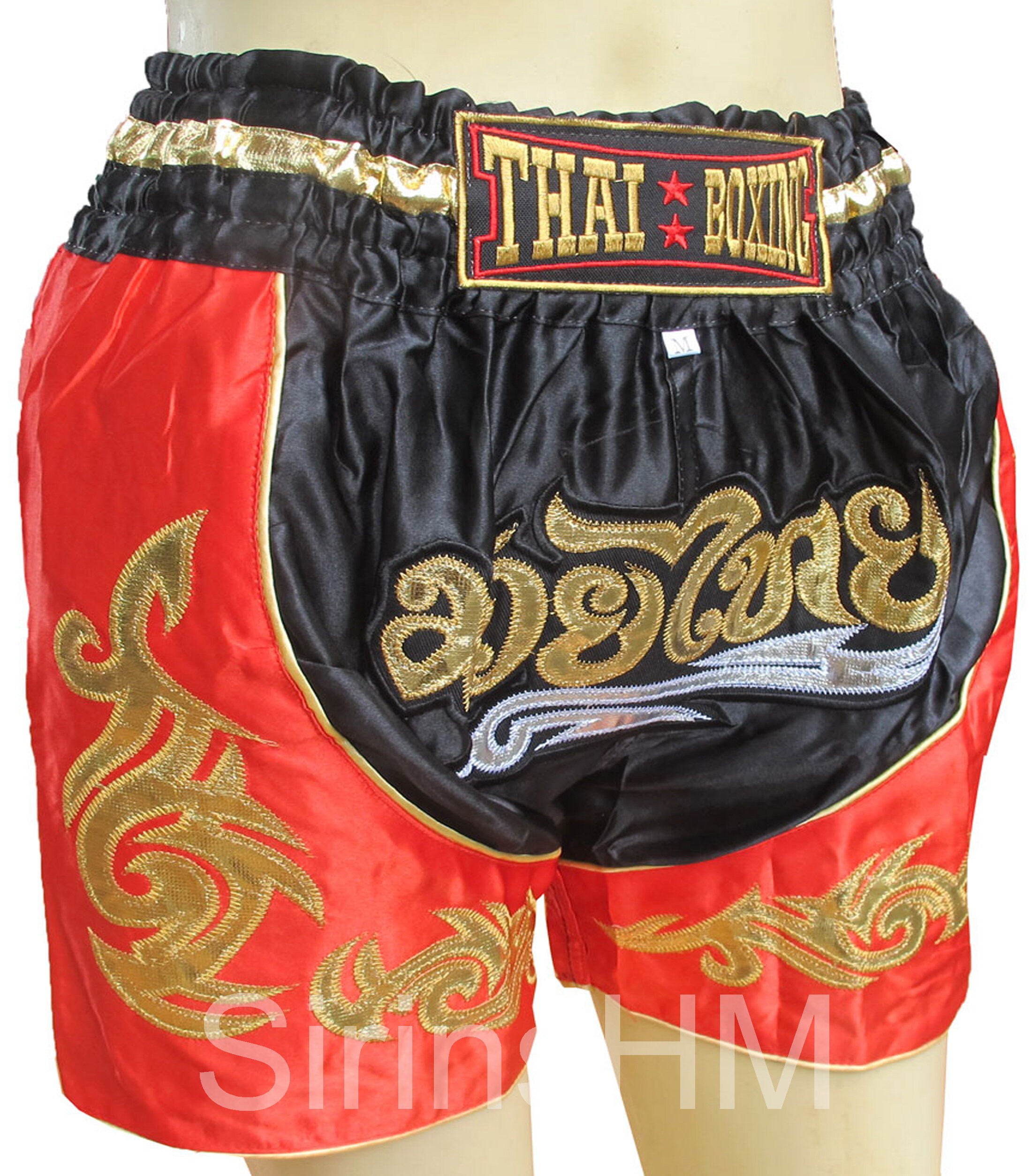 Muay Thai Boxing Shorts for Adult Red Black With Gold Thai - Etsy