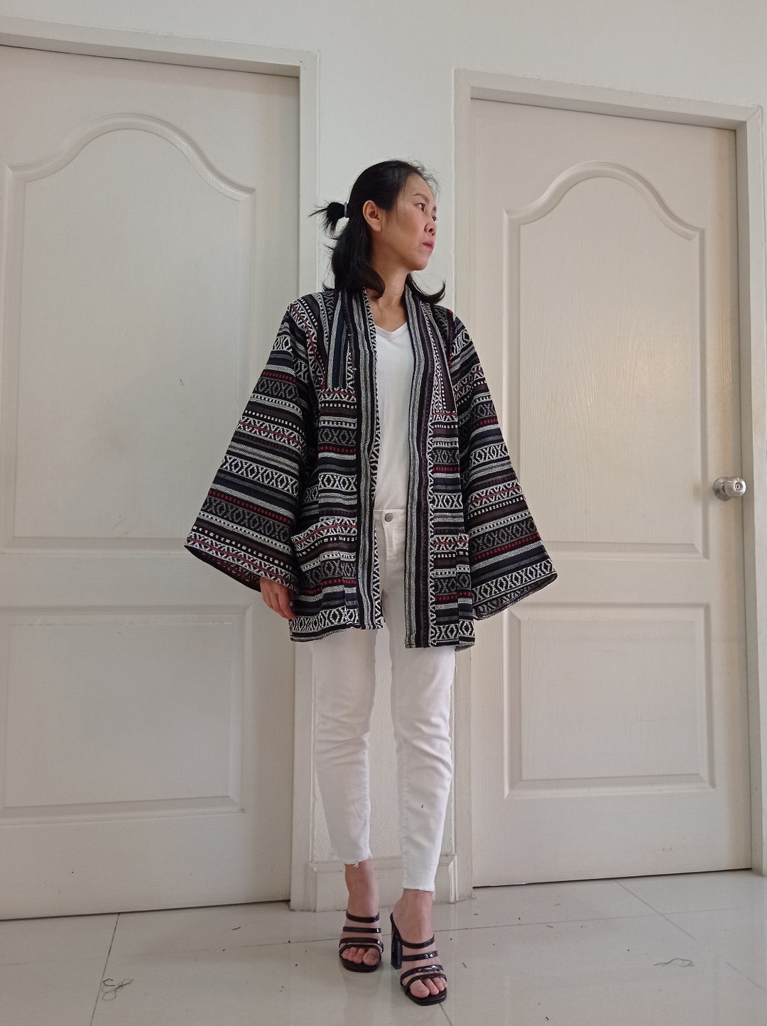 Unisex Big Size Vintage Tribal Hmong Hand Woven Cotton Jackets, Kimono ...