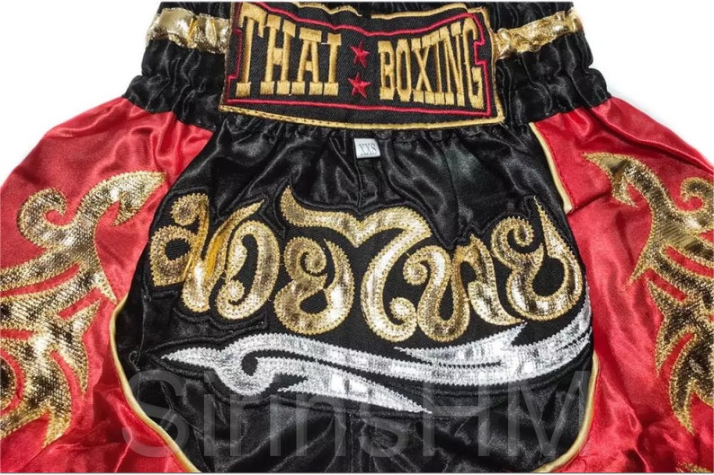 Muay Thai Boxing Shorts for Adult Red Black with Gold Thai | Etsy
