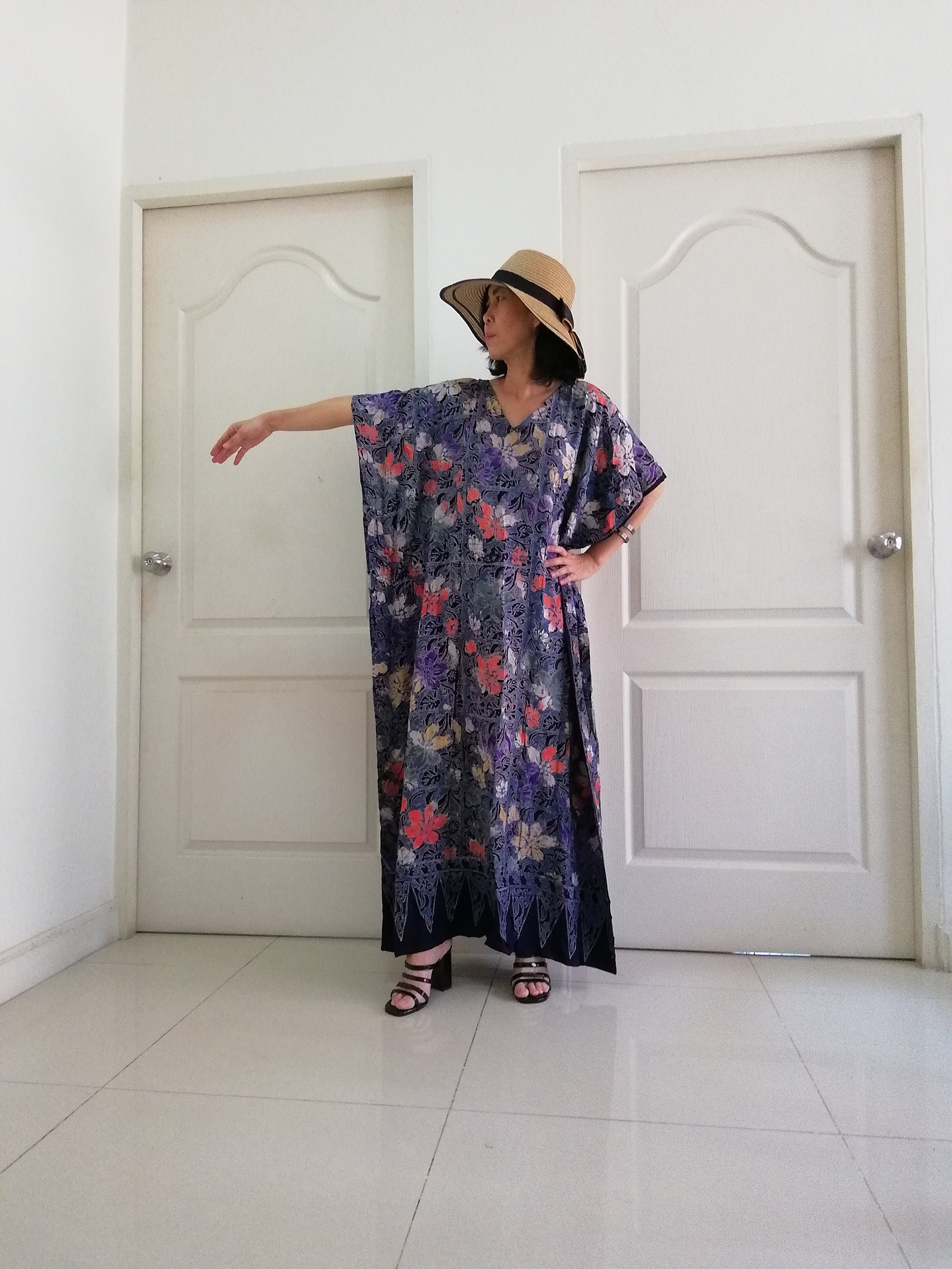 Batik Rayon Maxi Dress Kaftan Sundress Hippie & Boho clothes | Etsy