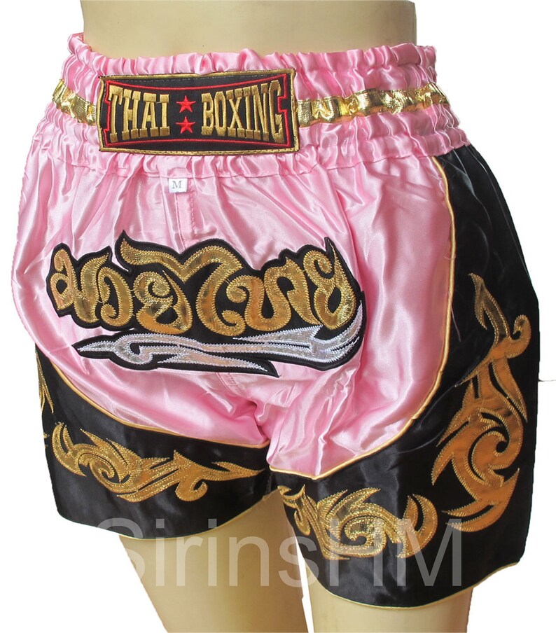 Muay Thai Boxing Shorts for Adult Pink Black With Gold Thai - Etsy