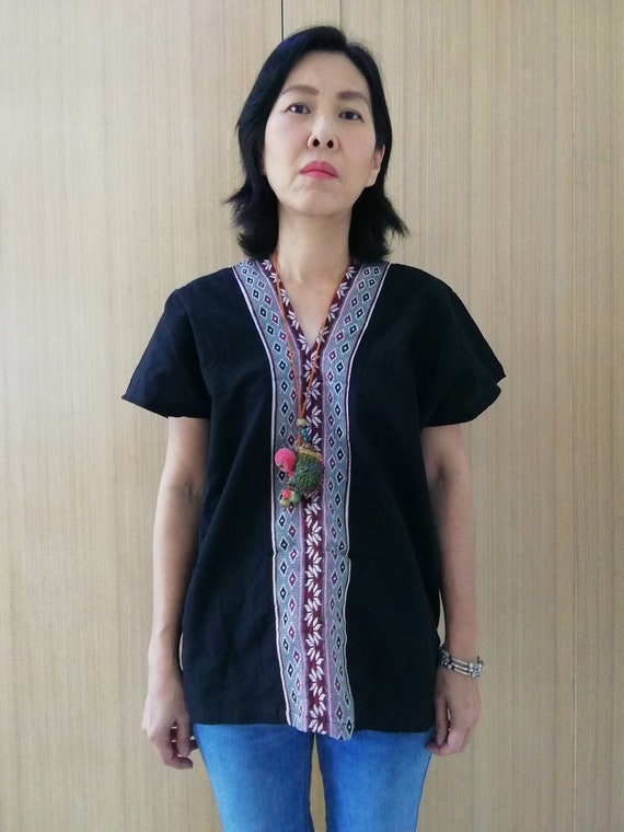 Hmong Cotton Shirt Hill Tribe Top Hmong Hill Tribe Style | Etsy