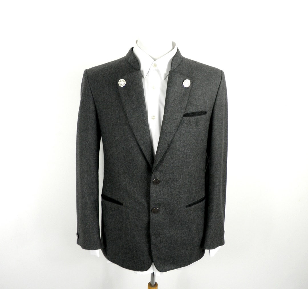 1970s Mid Grey Wool Trachten Folk Jacket With Mandarin Collar by ...