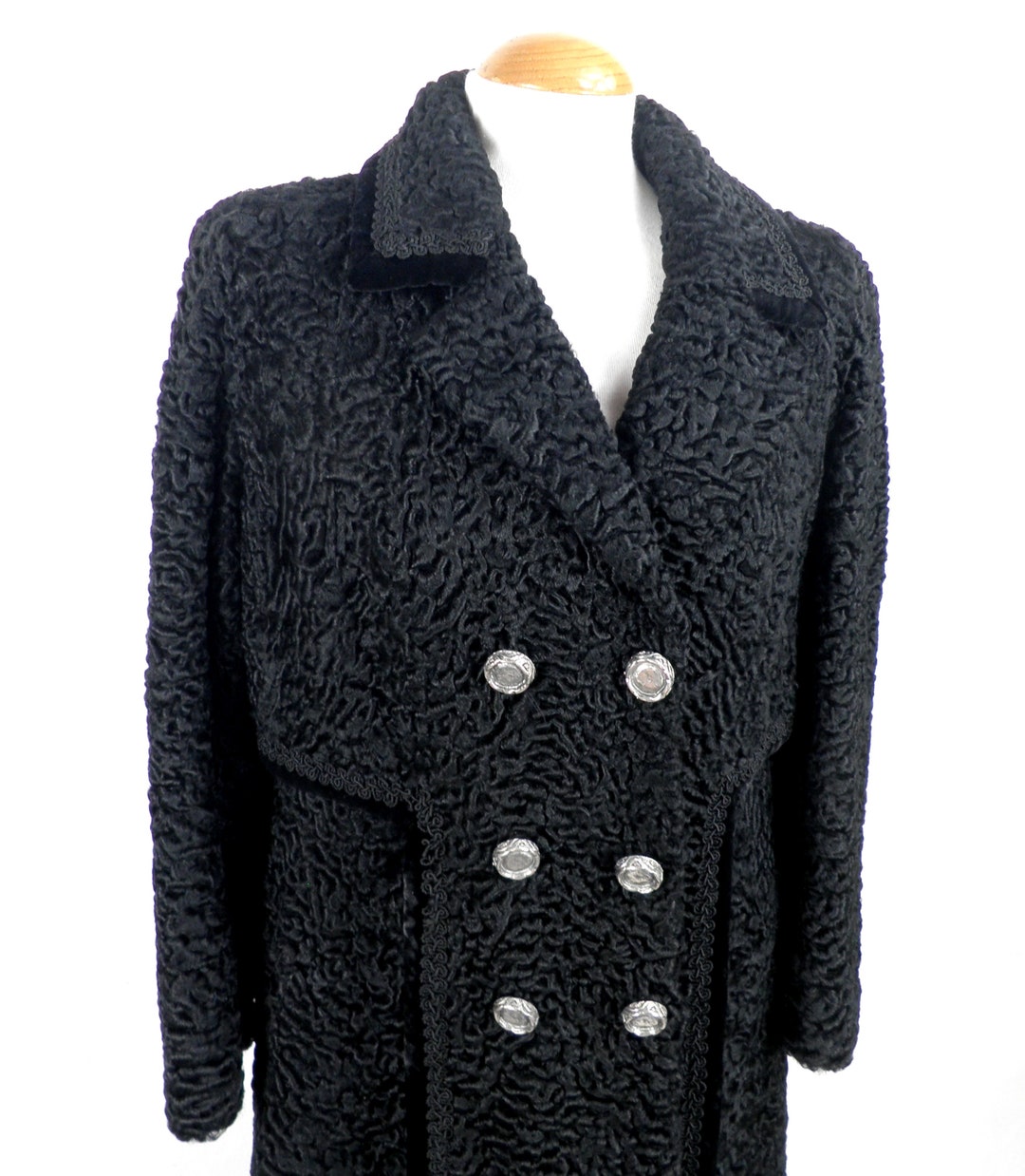 1960s Astrakhan Persian Lamb Coat With Velvet and Braid Trim by ...