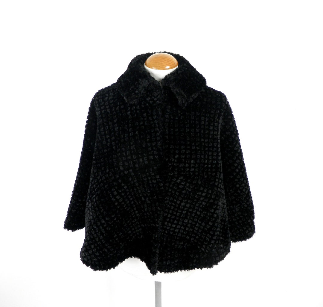 Antique Welsh Cape Black Traditional Textural Wool Short Size S UK 8 ...