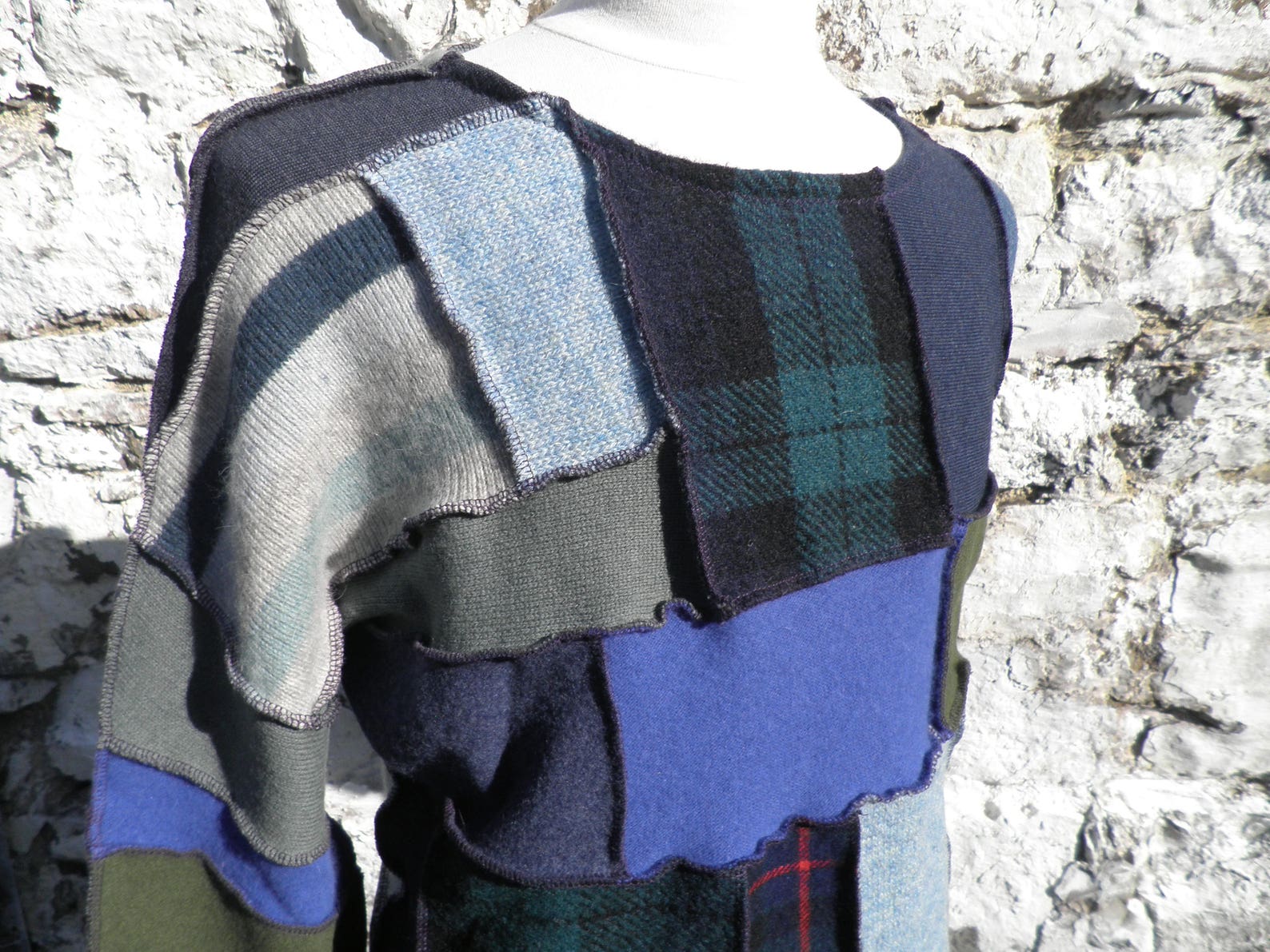 Handmade Wool Patchwork Jumper / Sweater in Blue Green and - Etsy