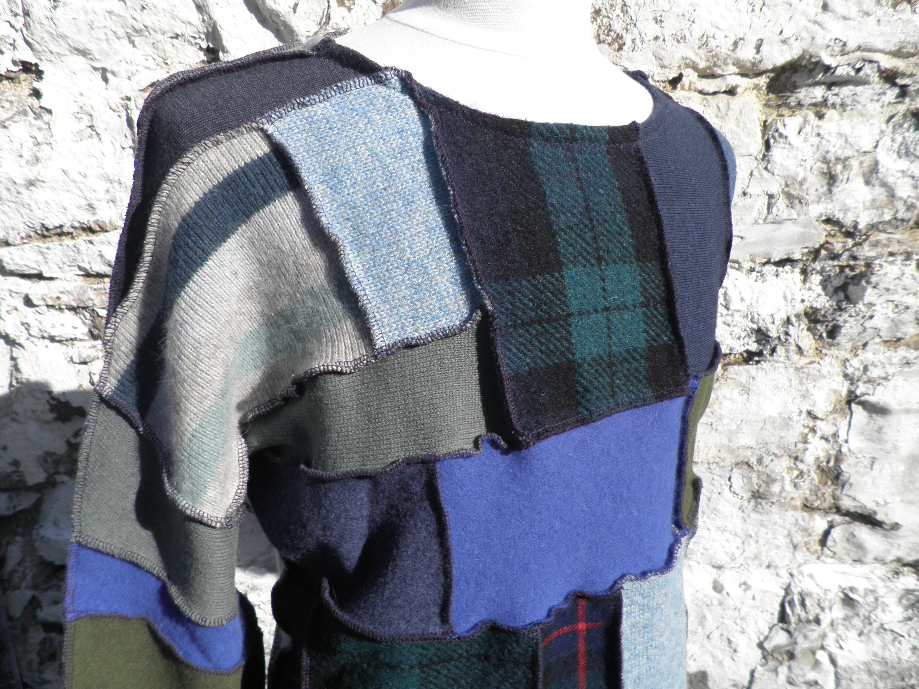 Handmade Wool Patchwork Jumper / Sweater in Blue Green and - Etsy