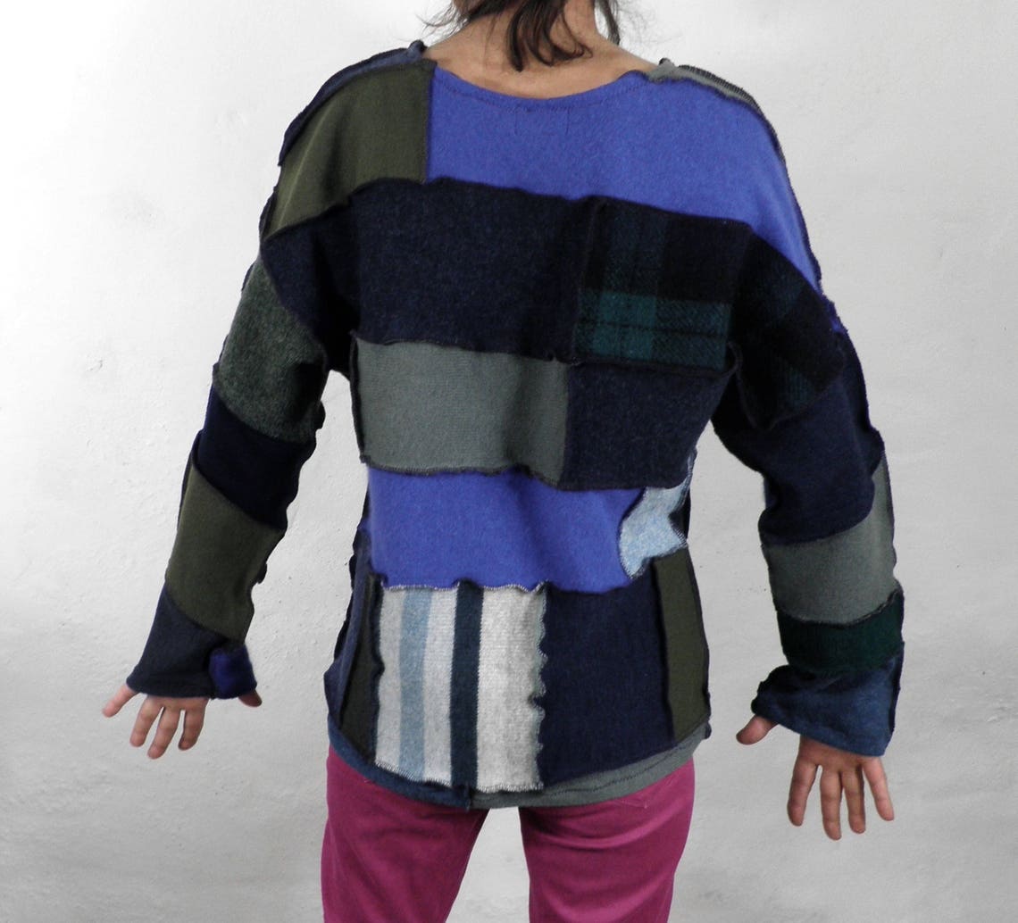 Handmade Wool Patchwork Jumper / Sweater in Blue Green and - Etsy