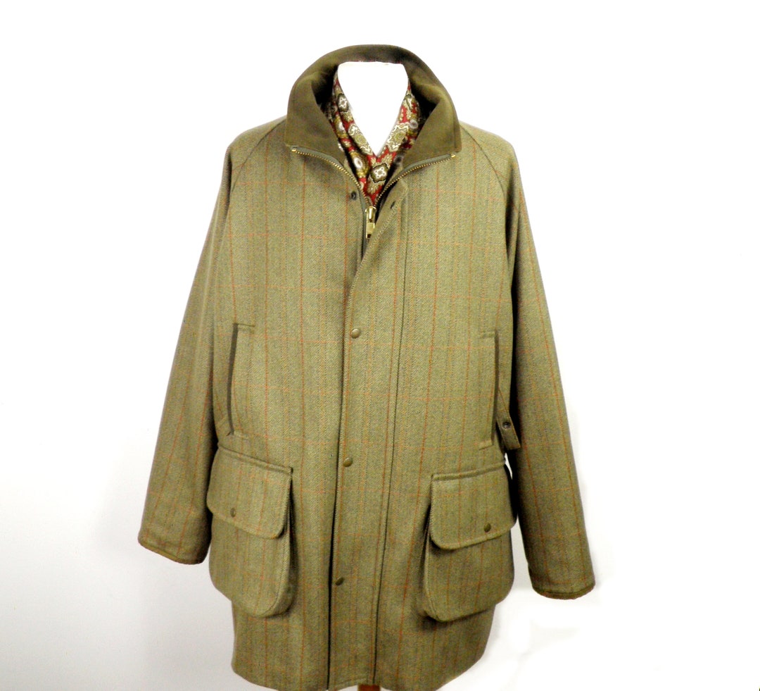 1980s Olive Green Window Pane Check Wool Tweed Field Coat by Bladen ...