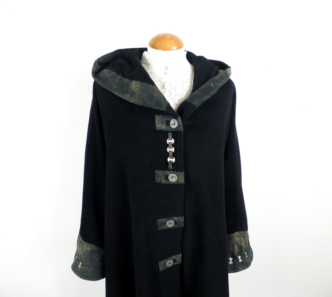 1970s Stylish Black Trachten Wool Hooded Cape With Distressed Trim by ...