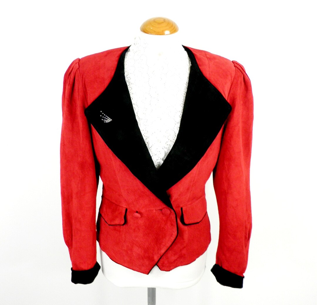 1970s Scarlet Red and Black Fitted Suede Trachten Cropped Wrap Over ...