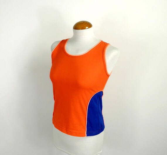 1990s New Neon Orange and Blue Panelled Rave Vest wit… - Gem