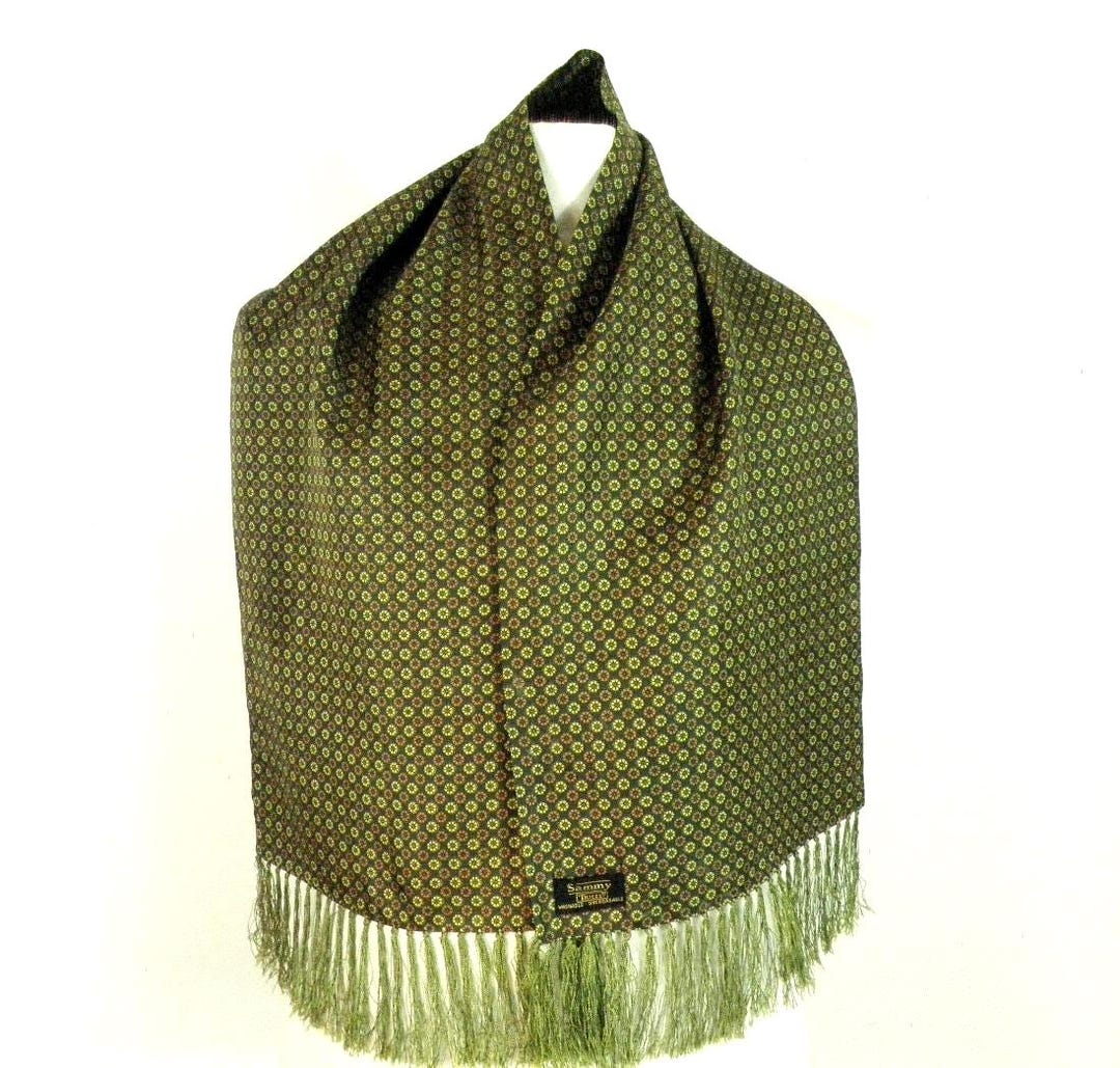 1980s Iconic Spruce Green Yellow and Brown Silky Tricel Uncreasable ...