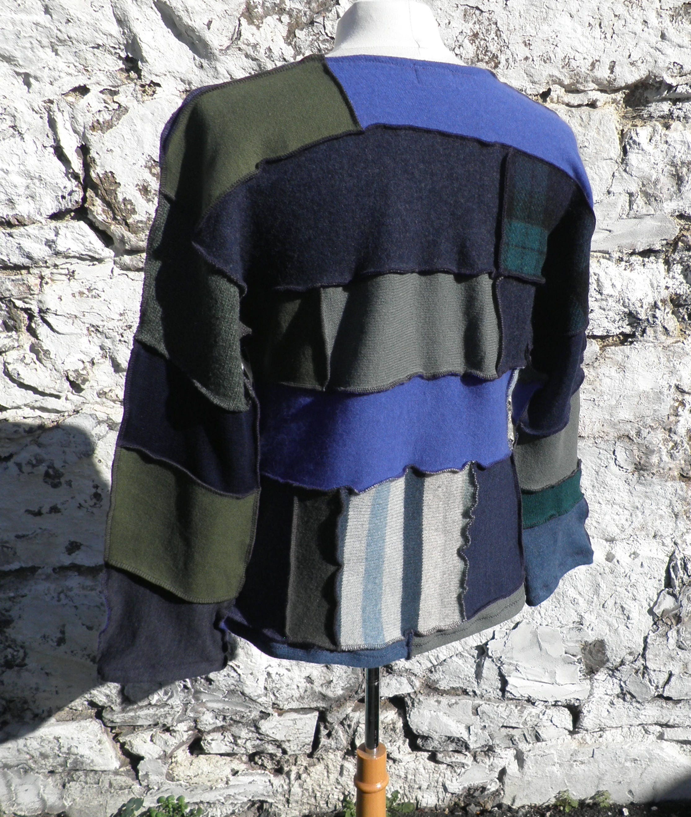 Handmade Wool Patchwork Jumper / Sweater in Blue Green and - Etsy