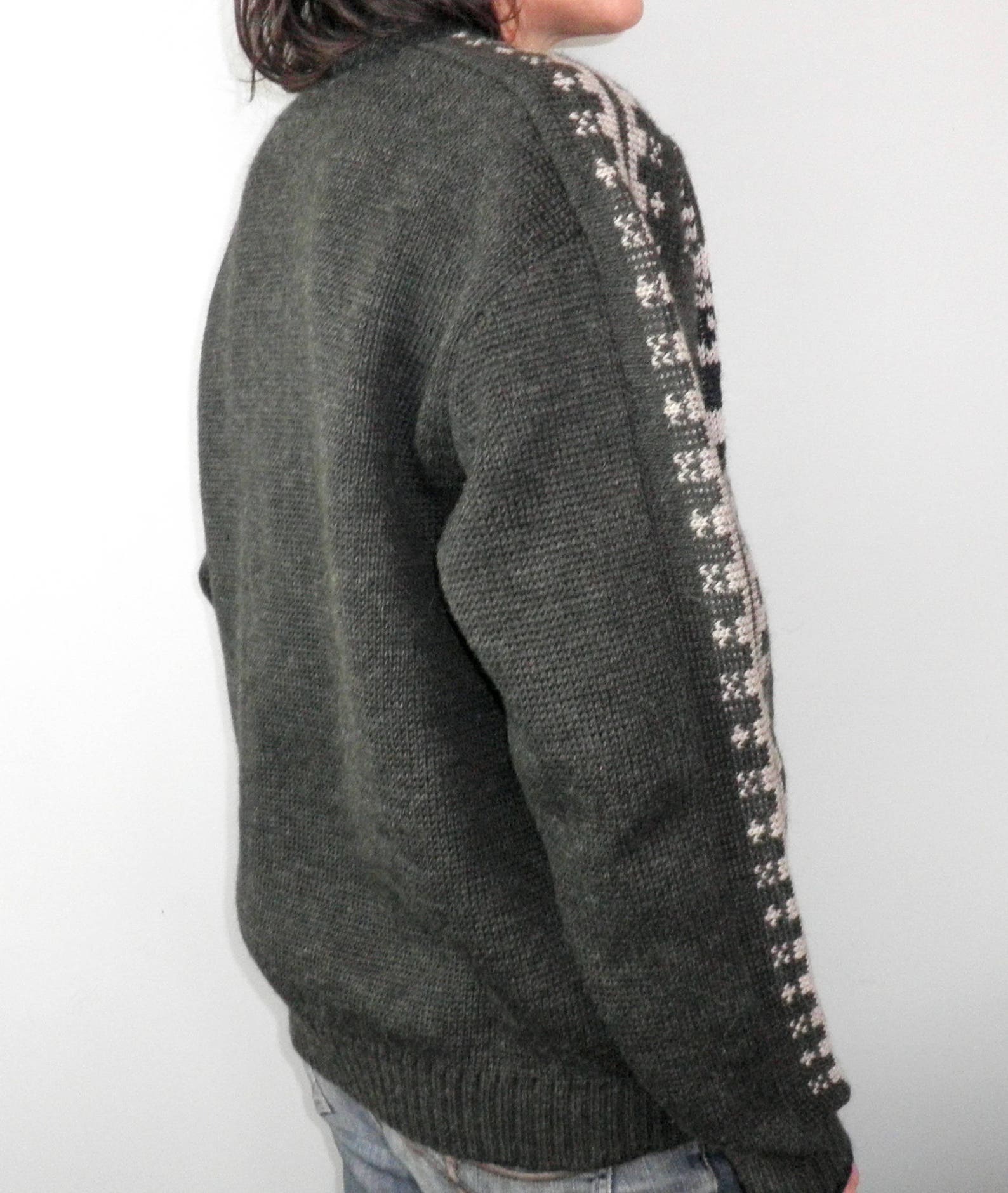 Bavarian Green and Grey Pure Wool Traditional Jumper / Sweater by O S ...