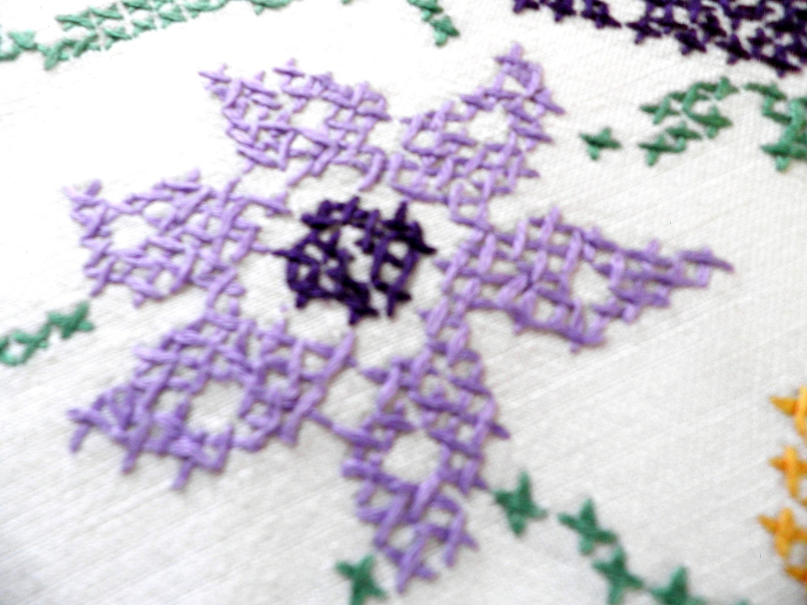 Large Creamy White Linen Table Cloth Floral Cross Stitch - Etsy