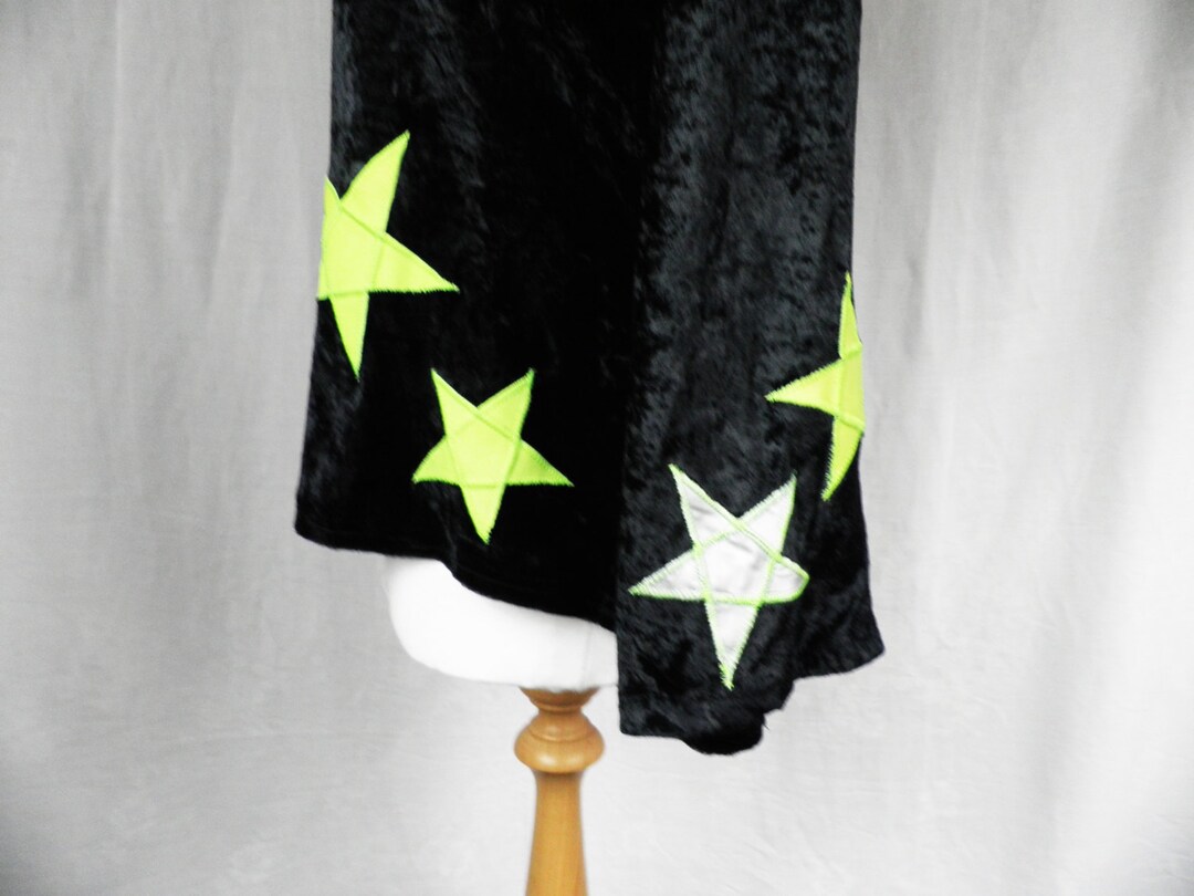 Black Velvet Rave Top With Neon Yellow and Silver Appliqued Stars Size ...