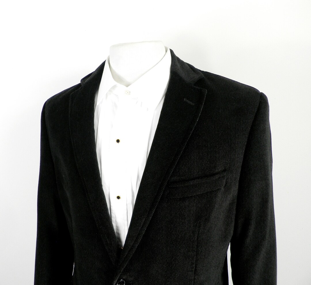 1980s Plush Black Tailored Cotton Velvet Blazer Jacket With Detachable ...