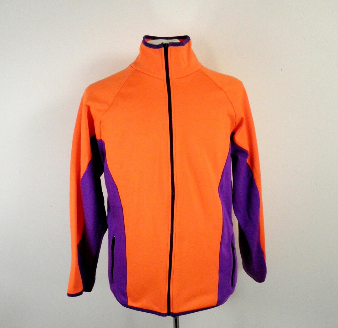1990s Neon Orange and Purple Rave Zip Jacket With Mandarin Collar by ...