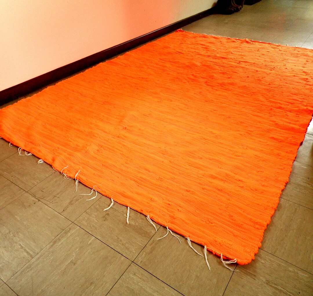 1990s Iconic Neon Orange UV Rave Rag Rug / Throw 70 Inches X 106 Inches ...