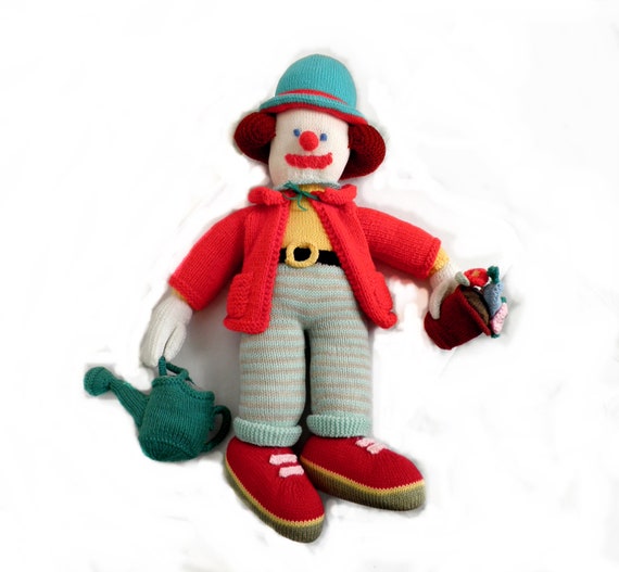 1990s Gardener Clown With Watering Can Hand Knit Soft Toy Size - Etsy
