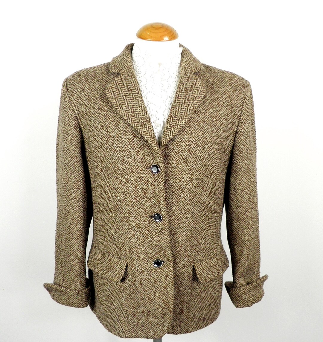 1980s Brown Herringbone Tweed Wool Jacket With Oatmeal Flecks by ...