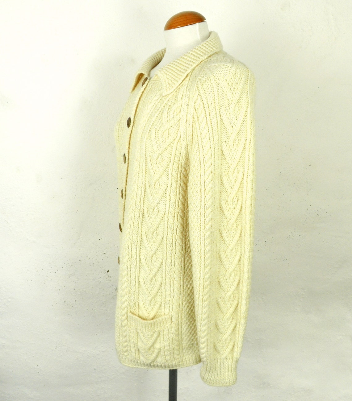 Cream Hand Knit Cable Knit Wool Cardigan With Cute Collar Size - Etsy UK