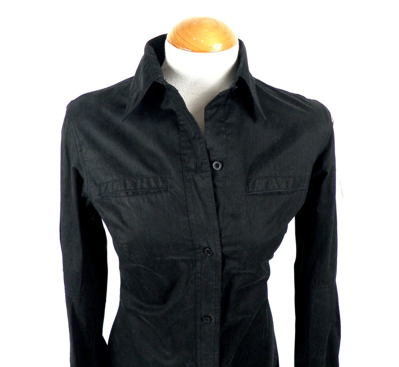 1990s New Maharishi Sno Button Utilitarian Black Fitted Cotton Shirt ...