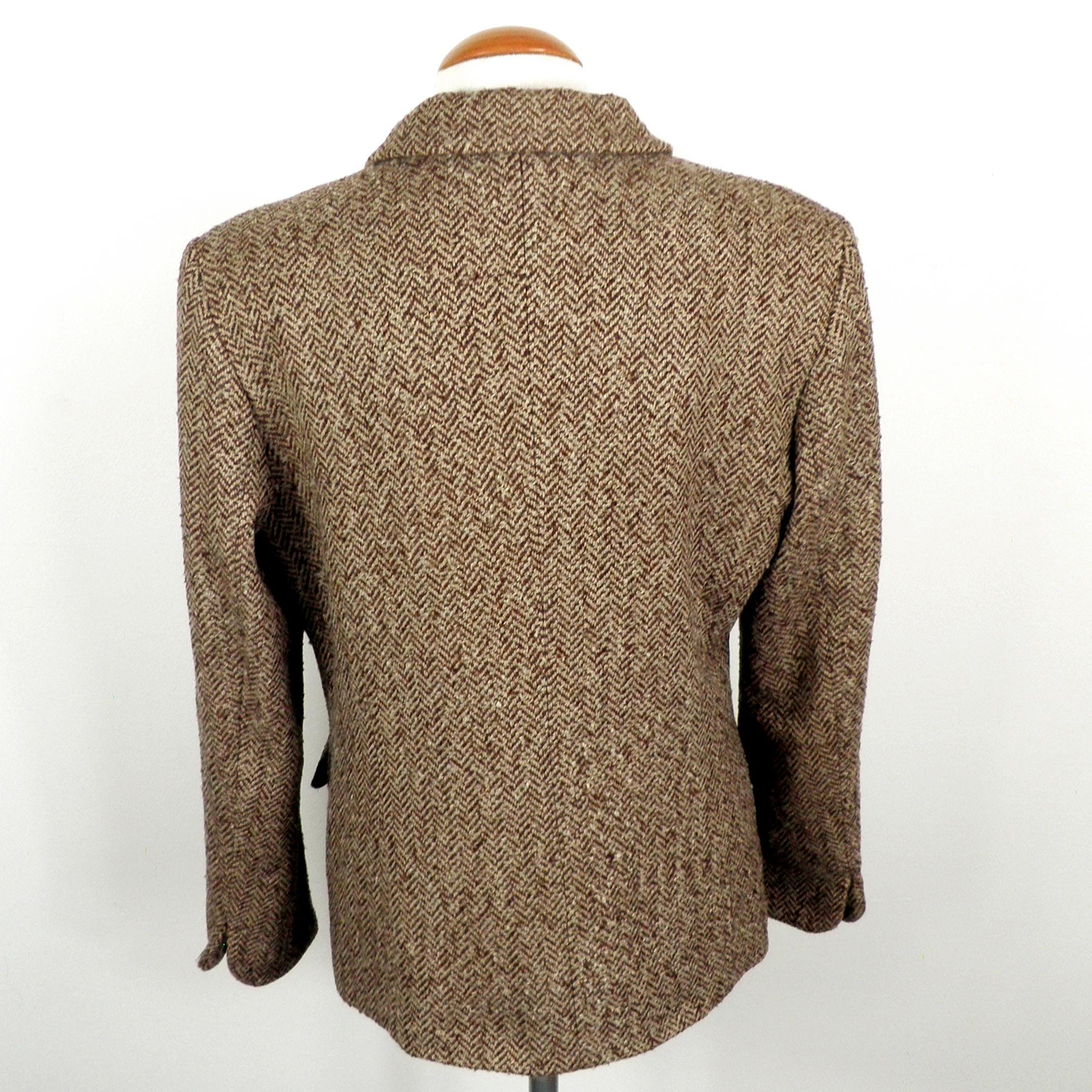 1980s Brown Herringbone Tweed Wool Jacket With Oatmeal Flecks by ...