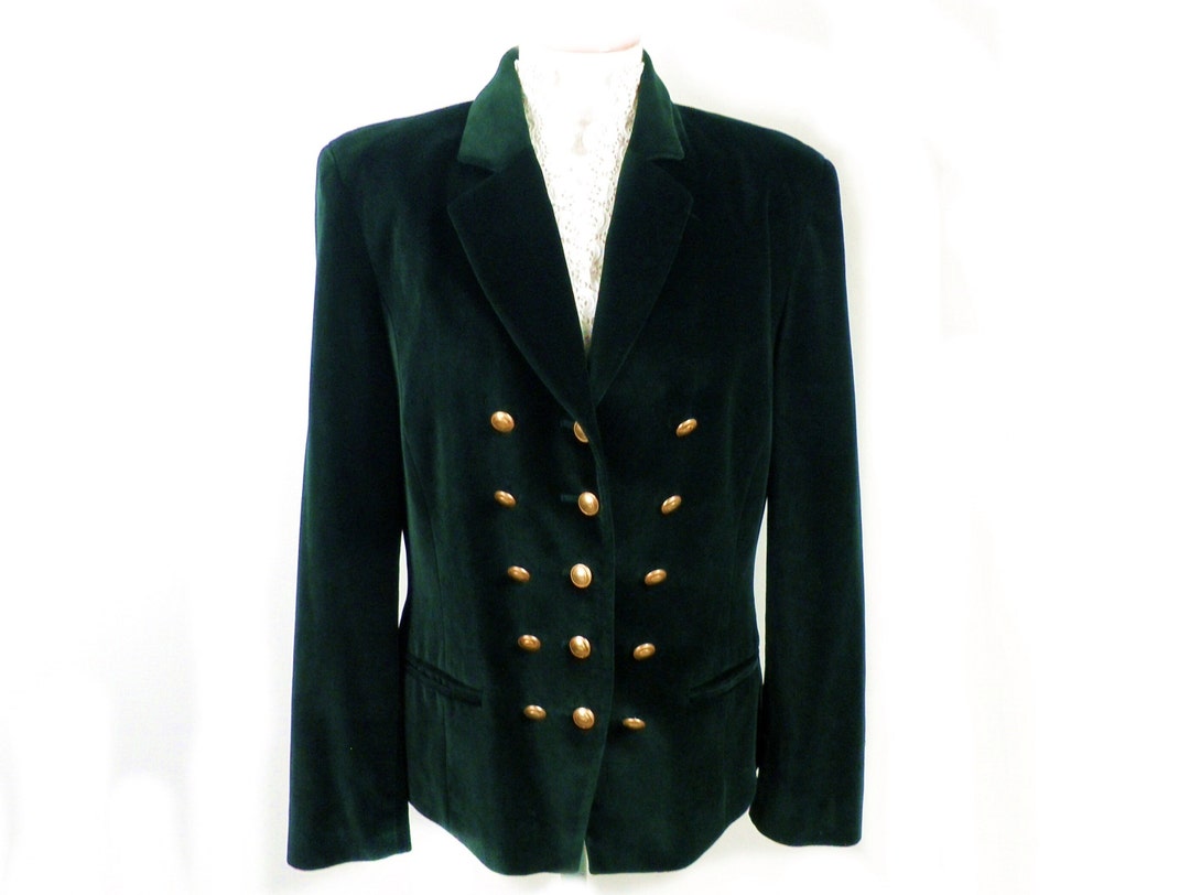 1970s Elegant Dark Green Plush Velvet Fitted Jacket With Brass Buttons ...