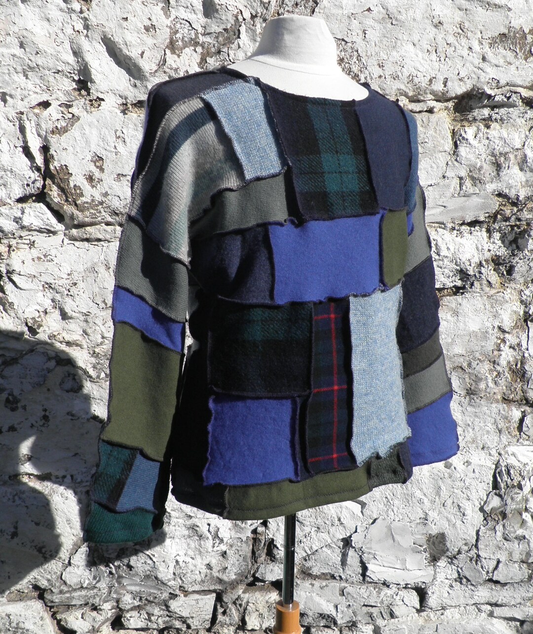 Handmade Wool Patchwork Jumper / Sweater in Blue Green and - Etsy