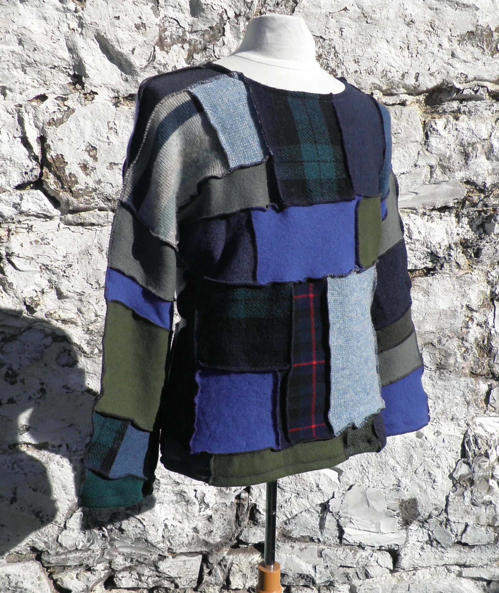 Handmade Wool Patchwork Jumper / Sweater in Blue Green and - Etsy