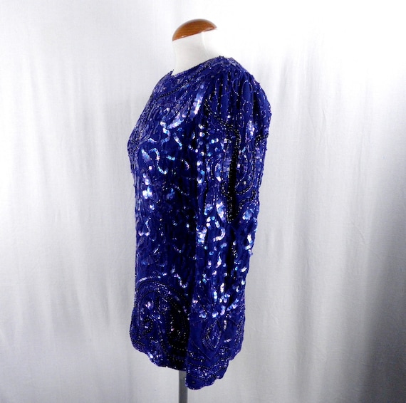 Laurence Kazan New York Midnight Blue Iridescent Sequ… - Gem
