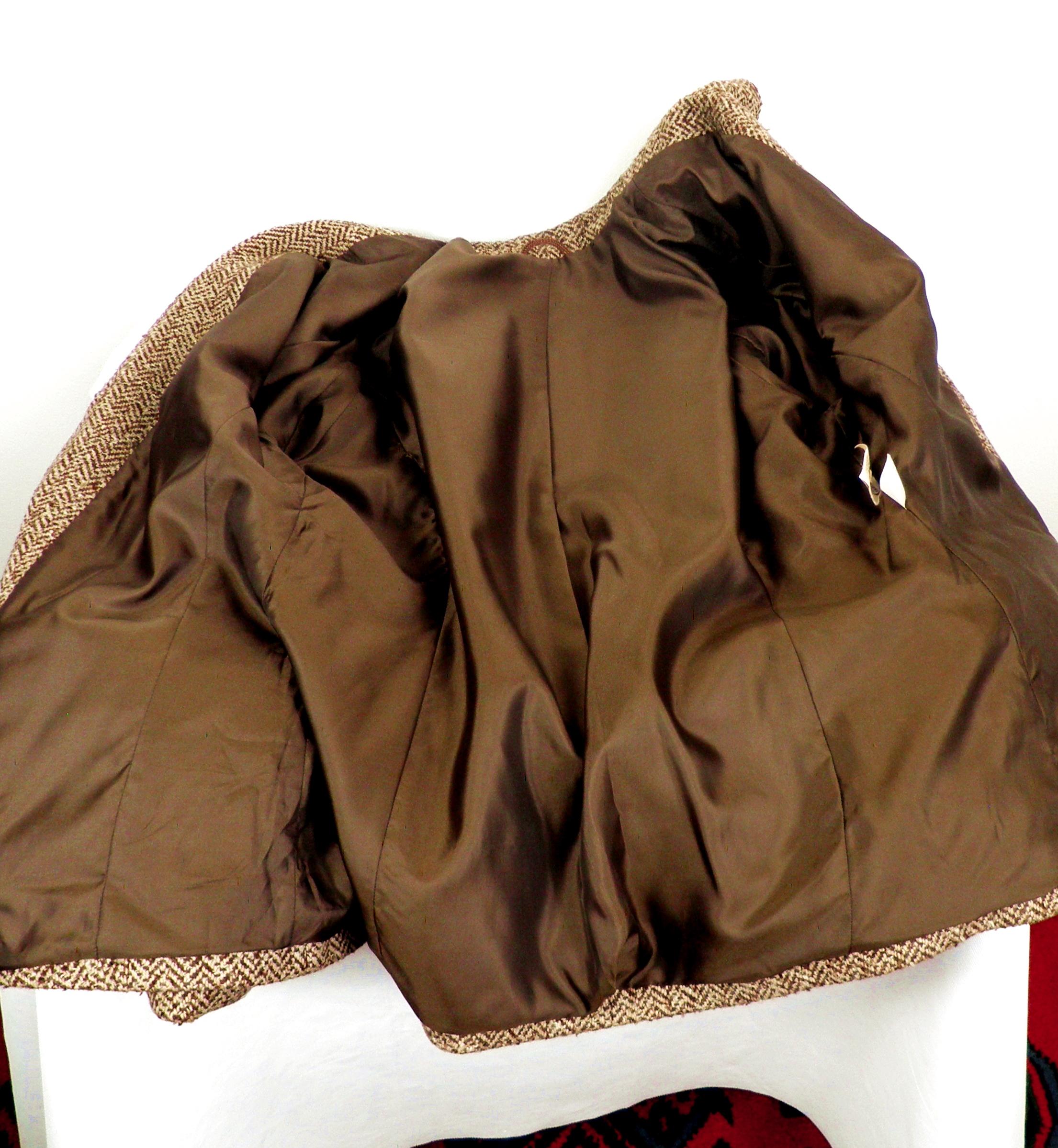1980s Brown Herringbone Tweed Wool Jacket With Oatmeal Flecks by ...