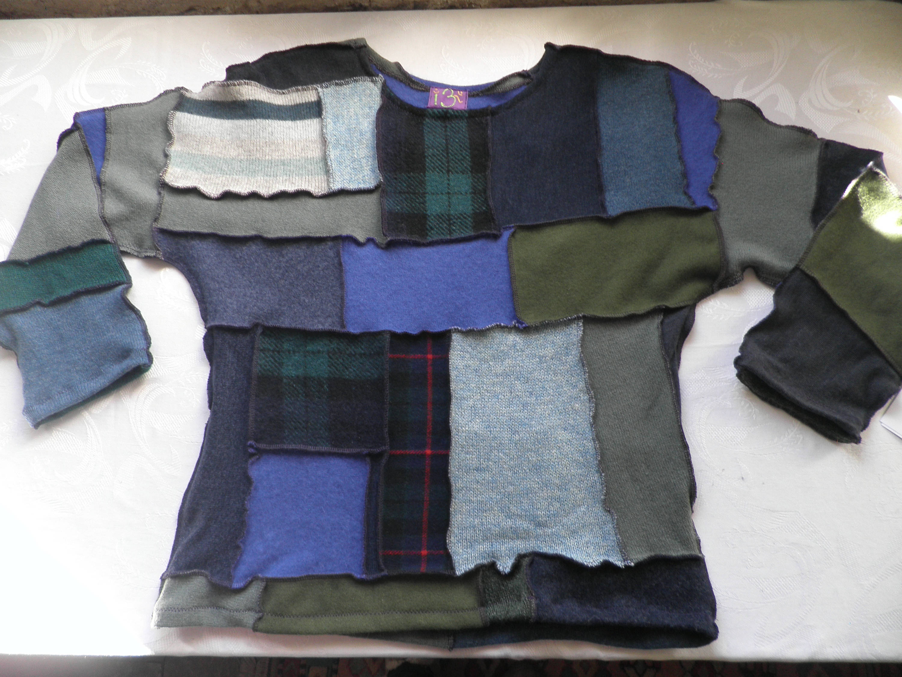 Handmade Wool Patchwork Jumper / Sweater in Blue Green and - Etsy