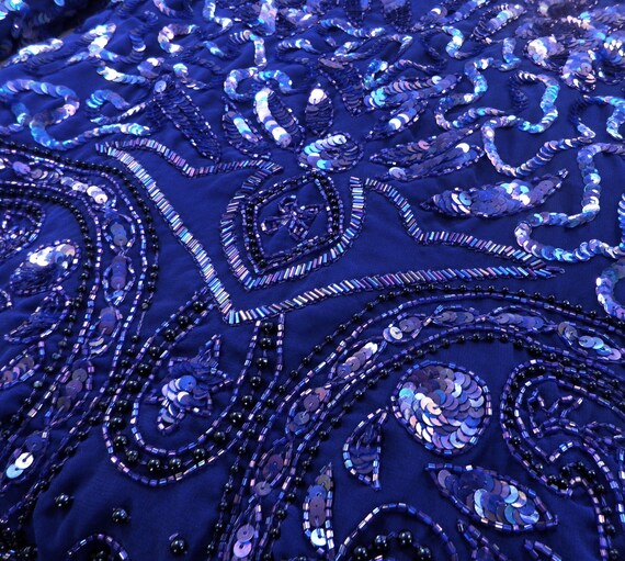 Laurence Kazan New York Midnight Blue Iridescent Sequ… - Gem