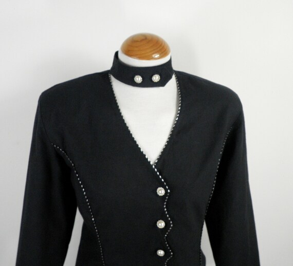 1970s Black Western Wear Fitted Jacket / Blouse with … - Gem