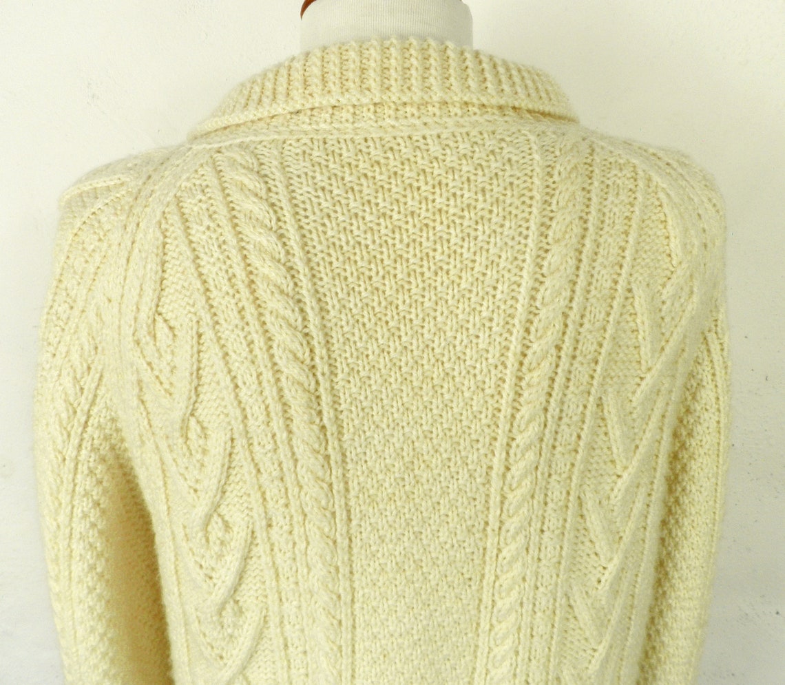 Cream Hand Knit Cable Knit Wool Cardigan With Cute Collar Size - Etsy UK