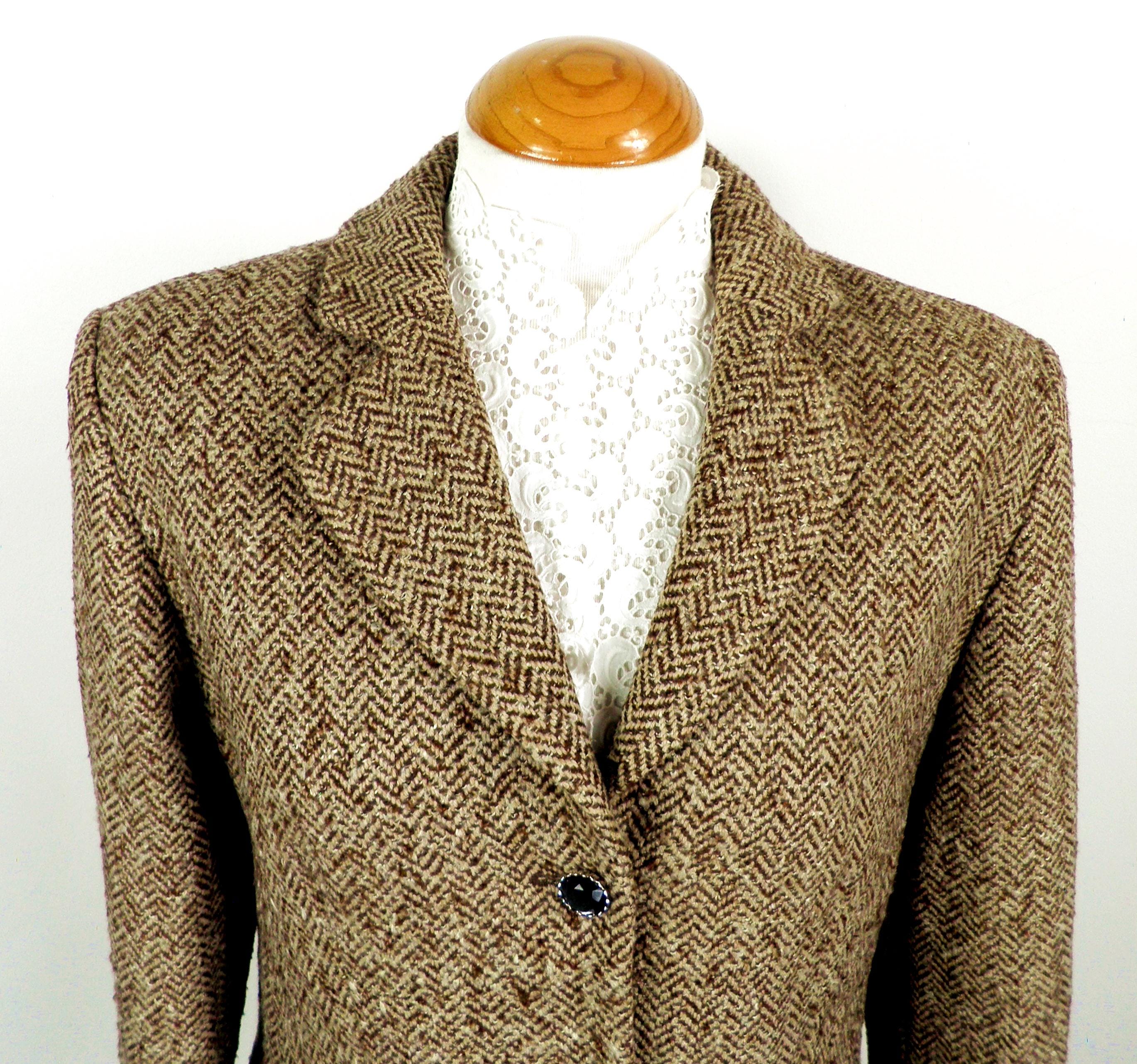 1980s Brown Herringbone Tweed Wool Jacket With Oatmeal Flecks by ...