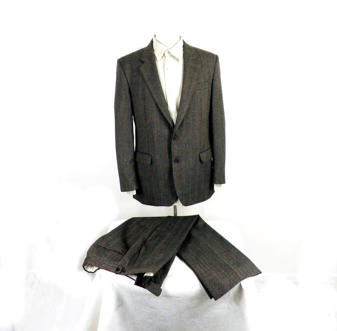 1970s DAKS Luxury Grey and Brown Herringbone Pinstripe Tweed Wool Suit ...