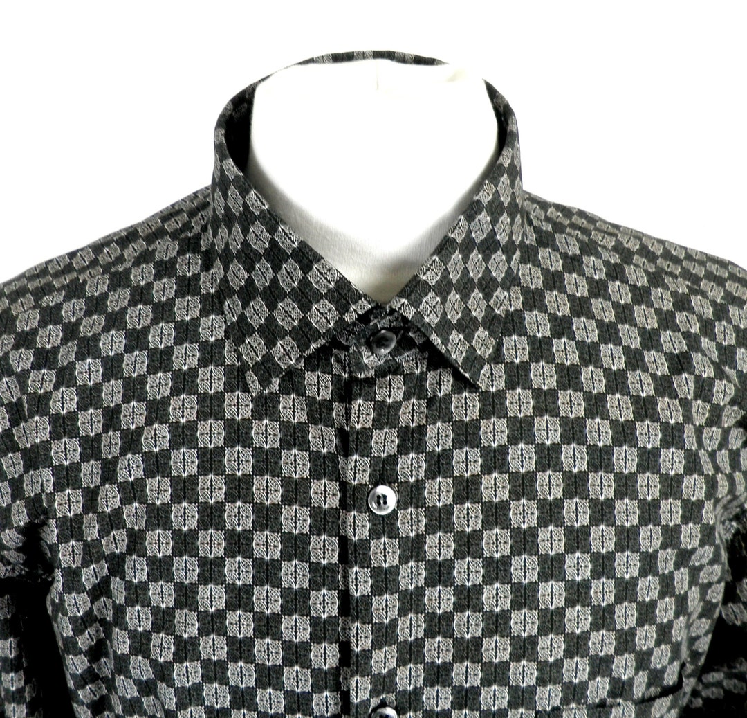 1980s Monochrome Op Art Geometric Cotton Tailored Long Sleeved Shirt by ...