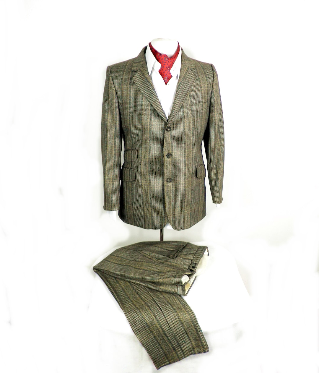 1970s DAKS Luxury Sharp Black Brown Grey and Mustard Check Tailored ...
