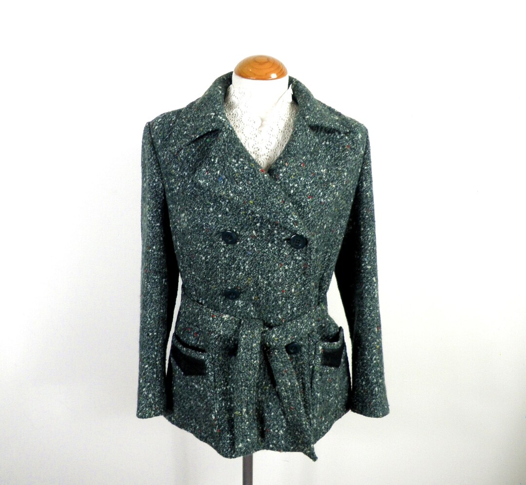 1960s Spruce Green and White Textural Tweed Wool Double Breasted Jacket ...
