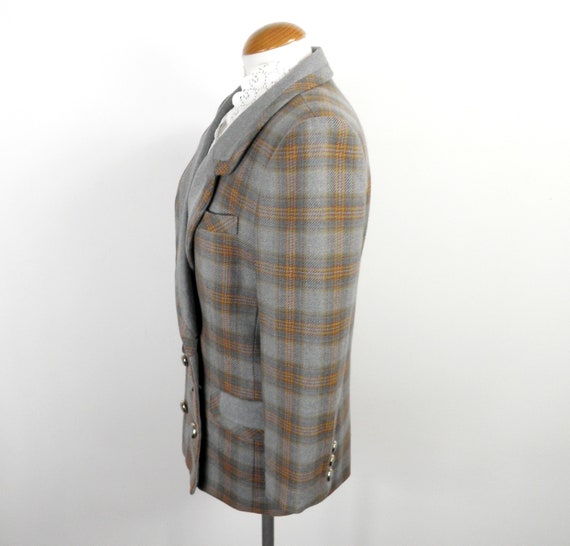 1970s Italian Grey Tan and Old Gold Check Double Brea… - Gem