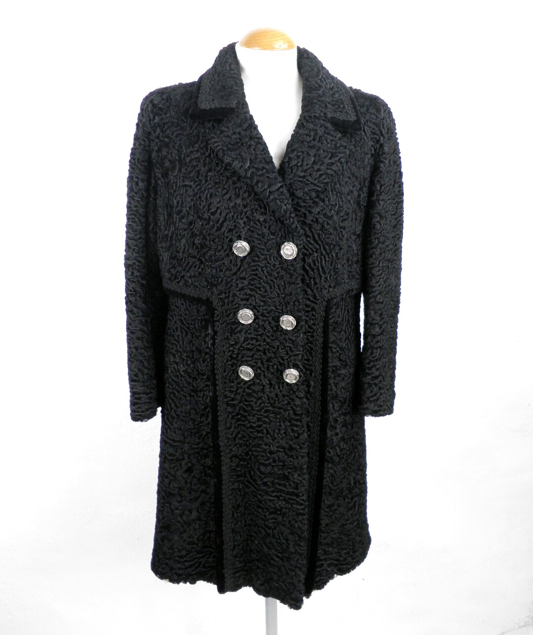 1960s Astrakhan Persian Lamb Coat With Velvet and Braid Trim by ...