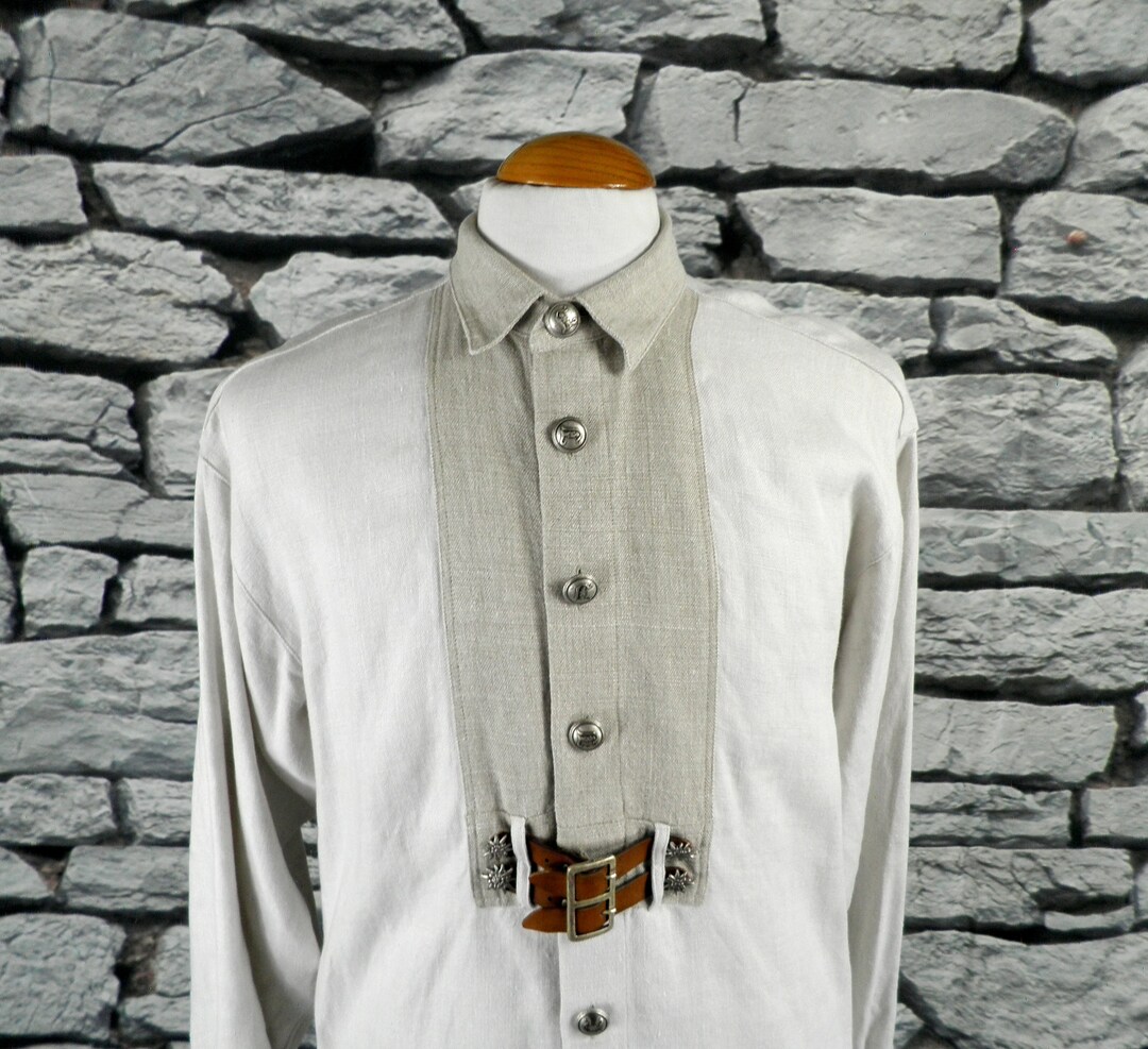 1970s Ivory and White Linen Rustic Folk Long Sleeve Shirt by Imperial ...