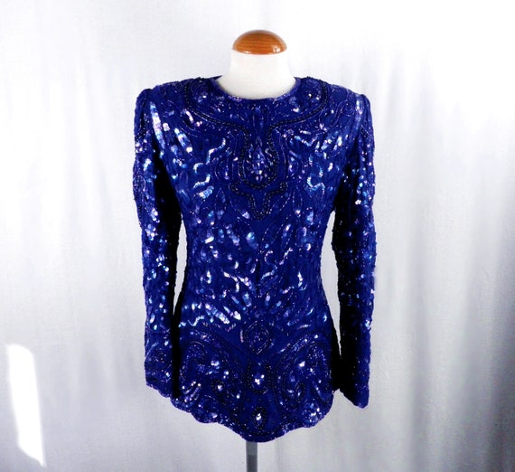 Laurence Kazan New York Midnight Blue Iridescent Sequ… - Gem